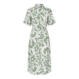 Blusenkleid Only CARMAKOMA "CARPERI S/S SHIRT DRESS WVN ZL", Damen, Gr. 50, N-Gr, laurel wreath aop:cloud dancer, Web, Obermaterial: 50% Nylon, 50% Viskose, bedruckt, lang, Kleider Blusenkleid, Sommerkleid
