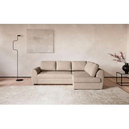 Ecksofa COTTA "Drift L-Form Ottomane, Breite 253 cm", nature, B:253cm H:86cm T:154cm, 96% POLYESTER (PES) 4% POLYAMID(PA), Sofas, Ecksofa, optional auch mit Schlaffunktion, Wellenunterfederung