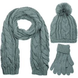 styleBREAKER "Strick Schal, M&uuml;tze & Handschuh Set mit Zopfmuster" 3 Stk.