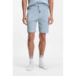Sweatshorts BOSS "Sweatshorts Structure Sho", Damen, Gr. XXL, N-Gr, light, pastel blau 450, Sweatware, Obermaterial: 60% Baumwolle, 40% Polyester, regular fit kniefrei, Hosen Sweatshorts, kurze Hose mit Strickeins&auml;tzen