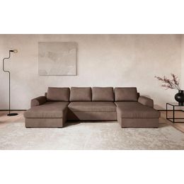 Wohnlandschaft COTTA "Drift U-Form Ottomane, Breite 327 cm", taupe, B:327cm H:86cm T:154cm, 96% POLYESTER (PES) 4% POLYAMID(PA), Sofas, Wohnlandschaft, optional auch mit Schlaffunktion, Wellenunterfederung