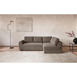 Ecksofa COTTA "Drift L-Form Ottomane, Breite 253 cm", taupe, B:253cm H:86cm T:154cm, 96% POLYESTER (PES) 4% POLYAMID(PA), Sofas, Ecksofa, optional auch mit Schlaffunktion, Wellenunterfederung