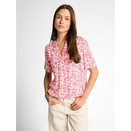 Klassische Bluse Tom Tailor, Damen, Gr. 42, coral pink ginkgo minimal, Web, Obermaterial: 100% Viskose, gemustert, regular fit normal, V-Ausschnitt, gerader Abschluss, Blusen Klassische Bluse, mit All-Over Print
