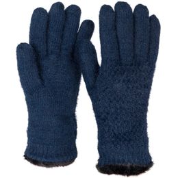 Strickhandschuhe styleBREAKER "Strickhandschuhe mit Reiskornmuster und Fleece", Damen, blau (dunkelblau), Modisch, Handschuhe Strickhandschuhe