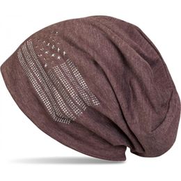 Beanie styleBREAKER "Beanie mit USA Flagge aus Strass", Damen, braun (braun meliert), Obermaterial: 50% Viskose CV. 50% Polyester PES., Modisch, M&uuml;tzen Beanie