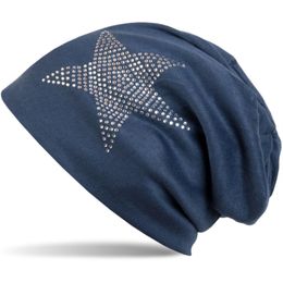 Beanie styleBREAKER "Warme Beanie M&uuml;tze mit Strass Stern", Damen, blau (navy), Obermaterial: 50% Viskose CV. 50% Baumwolle CO., Modisch, M&uuml;tzen Beanie