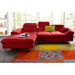 Ecksofa COTTA "Driver L-Form", rot, B:268cm H:73cm T:169cm, LEDER BEEFY (ein abgedecktes Spalt-Rindsleder) im Sitz und R&uuml;cken (Korpus in Kunstleder);Luxus-Kunstleder;Kunstleder SOFTLUX;Leder Pampas (echtes Rindsleder), R&uuml;ckseite mit schwarzem Spannstoff bezogen, Sofas, Ecksofa, mit Kopfteilverstellung, wahlweise mit Bettfunktion & Bettkasten