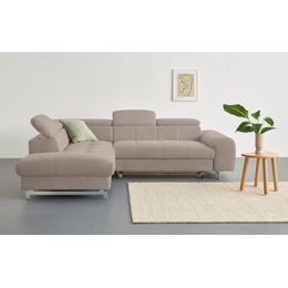 Ecksofa COTTA "Chef L-Form", mud, B:257cm H:72cm T:206cm, Luxus-Microfaser (100% Polyester);Kunstleder Softlux;Leder Advantage (abgedecktes Spalt-Rindsleder), R&uuml;ckseite mit schwarzem Spannstoff bezogen;NaturLEDER (echtes Rindsleder), R&uuml;ckseite mit schwarzem Spannstoff bezogen, Sofas, Ecksofa, mit Kopfteilverstellung, edle Metallkufen, wahlweise mit Bettfunktion