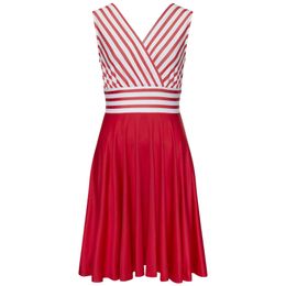Sommerkleid Lascana, Damen, Gr. 40, N-Gr, wei&szlig; (wei&szlig;, rot gestreift), Single Jersey, Obermaterial: 95% Polyester, 5% Elasthan, gestreift, unifarben, figurumspielend kniefrei, tiefer V-Ausschnitt, Kleider Sommerkleid, in Wickeloptik, Strandkleid, maritim, Topseller