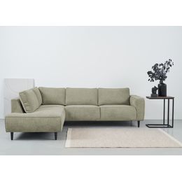 Ecksofa Home Affaire "Fumone, Lederoptik oder Soft-Touch Chenille", gr&uuml;n, B:260cm H:83cm T:200cm, 90% PES; 10% NY, Sofas, Ecksofa, Breite 260, mit schwarzen Massivholzf&uuml;&szlig;en