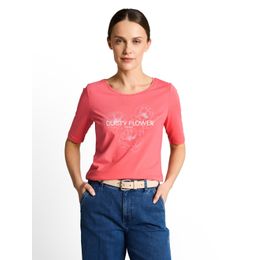 Kurzarmshirt Tom Tailor, Damen, Gr. S, soft coral pink, Single Jersey, Obermaterial: 95% Baumwolle, 5% Elasthan, bedruckt, regular fit h&uuml;ftbedeckend, tiefer Rundhals, Shirts Kurzarmshirt, Sommershirt mit Frontprint