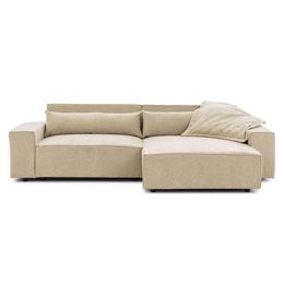 Ecksofa OTTO HOME "KINLEE Design-Sofa mit Recamiere rechts/links, Ma&szlig;e B/T/H 251/144/70cm", beige, B:251cm H:70cm T:144,5cm, 100% Polyester, Sofas, Ecksofa, L-Form mit Wellenunterfederung, ohne Bettfunktion, modern und beguem