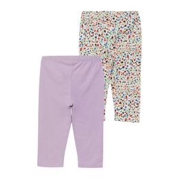 3/4-Leggings s.Oliver JUNIOR, M&auml;dchen, Gr. 164, N-Gr, beige aop, lavender, Jersey, Obermaterial: 95% Baumwolle, 5% Elasthan, bedruckt, gemustert, unifarben, bequem 3/4-L&auml;nge, Hosen 3/4-Leggings, 2er Pack, f&uuml;r Girls, unifarben und gemustert