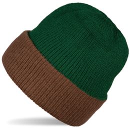 Strickm&uuml;tze styleBREAKER "Wende Feinstrick Beanie doppelt gestrickt", Damen, gr&uuml;n (dunkelgr&uuml;n, braun), Obermaterial: 80% Viskose CV. 20% Polyacryl PAN., Modisch, M&uuml;tzen Strickm&uuml;tze