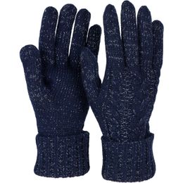 Strickhandschuhe styleBREAKER "Strick Handschuhe mit Zopfmuster und Metallic Faden", Damen, blau (dunkelblau), Obermaterial: 70% Polyacryl PAN. 30% Wolle WO., Modisch, Handschuhe Strickhandschuhe