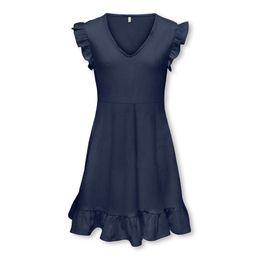Sommerkleid KIDS Only "KOGHILLARY V NECK DRESS CS WVN", M&auml;dchen, Gr. 122/128, N-Gr, navy blazer, Web, Obermaterial: 98% Polyester, 2% Elasthan, unifarben, figurumspielend Midi, V-Ausschnitt, Fl&uuml;gel&auml;rmel R&uuml;schen, Kleider Sommerkleid