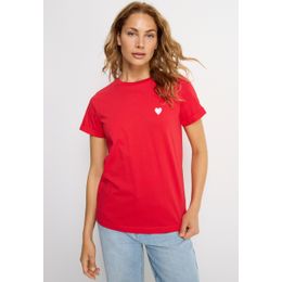 T-Shirt Lascana, Damen, Gr. 32/34, rot, Jersey, Obermaterial: 100% Baumwolle, unifarben, figurumspielend h&uuml;ftlang, Rundhals, Shirts T-Shirt, mit s&uuml;&szlig;er Herz-Stickerei, Kurzarmshirt aus Baumwolle