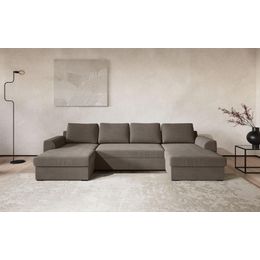 Wohnlandschaft COTTA "Drift U-Form Ottomane, Breite 327 cm", taupe, B:327cm H:86cm T:154cm, 96% POLYESTER (PES) 4% POLYAMID(PA), Sofas, Wohnlandschaft, optional auch mit Schlaffunktion, Wellenunterfederung