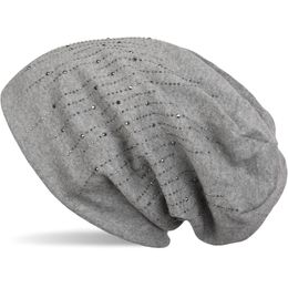 Beanie styleBREAKER "Beanie mit Strass Streifen", Damen, grau (grau meliert), Obermaterial: 100% Viskose CV., Modisch, M&uuml;tzen Beanie