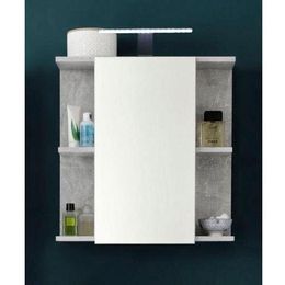 Spiegelschrank TRENDTEAM, grau (beton stone melamin), B:60cm H:62cm T:20cm, FSC-zertifizierter Holzwerkstoff, Schr&auml;nke, Spiegelschrank, Badspiegel mit Spiegelt&uuml;r in Wei&szlig; Hochglanz/Beton - inklusive Leuchte