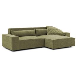 Ecksofa OTTO HOME "KINLEE Design-Sofa mit Recamiere rechts/links, Ma&szlig;e B/T/H 251/144/70cm", dunkelgr&uuml;n, B:251cm H:70cm T:144,5cm, 100% Polyester, Sofas, Ecksofa, L-Form mit Wellenunterfederung, ohne Bettfunktion, modern und beguem
