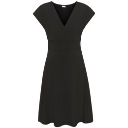 Midikleid Lascana, Damen, Gr. 42, N-Gr, schwarz, Jersey, Obermaterial: 95% Polyester, 5% Elasthan, unifarben, figurumspielend knieumspielend, tiefer V-Ausschnitt, Kleider Midikleid, aus b&uuml;gelfreier Ware, elegantes Sommerkleid aus Jersey, Strandkleid, Topseller