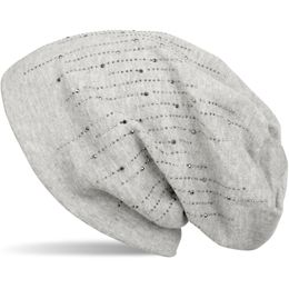 Beanie styleBREAKER "Beanie mit Strass Streifen", Damen, grau (hellgrau meliert), Obermaterial: 100% Viskose CV., Modisch, M&uuml;tzen Beanie