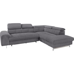 Ecksofa COTTA "Chef L-Form", stone, B:262cm H:72cm T:206cm, Chenille (90% Polyester, 10% Polyamid);Struktur (100% Polyester), Sofas, Ecksofa, mit Kopfteilverstellung, wahlweise mit Bettfunktion & Bettkasten