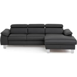 Ecksofa COTTA "Komaris L-Form, B: 244 cm", schwarz, B:244cm H:72cm T:166cm, Microfaser PRIMABELLE (100% Polyester);Kunstleder SOFTLUX(100%Polyurethan);Feinstruktur (100% Polyester);Kunstleder SOFTLUX/Struktur (100%Polyurethan, 90%Polyester, 10% Polyacryl), Sofas, Ecksofa, mit Kopfteilverstellung, optional Bettfunktion, Bettkasten & Licht