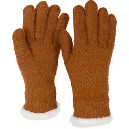 Strickhandschuhe styleBREAKER "Strickhandschuhe mit Reiskornmuster und Fleece", Damen, braun (cognac), Modisch, Handschuhe Strickhandschuhe