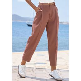 Bundfaltenhose Lascana, Damen, Gr. 36, N-Gr, nougat, Web, Obermaterial: 76% Polyester, 20% Viskose, 4% Elasthan, unifarben, figurumspielend kn&ouml;chelfrei, Hosen Bundfaltenhose, mit G&uuml;rtel, in modischer Barrel-Form