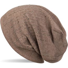 Beanie styleBREAKER "Beanie mit Strass Streifen", Damen, braun (braun meliert), Obermaterial: 100% Viskose CV., Modisch, M&uuml;tzen Beanie