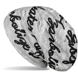 Beanie styleBREAKER "Beanie mit Spr&uuml;che Print und Rissen", Damen, wei&szlig;, Obermaterial: 50% Viskose CV. 50% Polyester PES., Modisch, M&uuml;tzen Beanie