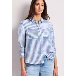 Langarmbluse Street One, Damen, Gr. 40, drift blau, Web, 100% Leinen, gestreift, normal normal, V-Ausschnitt, B&uuml;ndchen, Blusen, aus Leinen