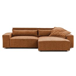 Ecksofa OTTO HOME "KINLEE Design-Sofa mit Recamiere rechts/links, Ma&szlig;e B/T/H 251/144/70cm", terra, B:251cm H:70cm T:144,5cm, 100% Polyester, Sofas, Ecksofa, L-Form mit Wellenunterfederung, ohne Bettfunktion, modern und beguem