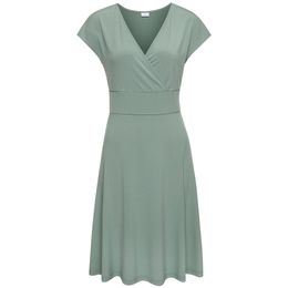 Midikleid Lascana, Damen, Gr. 38, N-Gr, gr&uuml;n (sage gr&uuml;n), Jersey, Obermaterial: 95% Polyester, 5% Elasthan, unifarben, figurumspielend knieumspielend, tiefer V-Ausschnitt, Kleider Midikleid, aus b&uuml;gelfreier Ware, elegantes Sommerkleid aus Jersey, Strandkleid