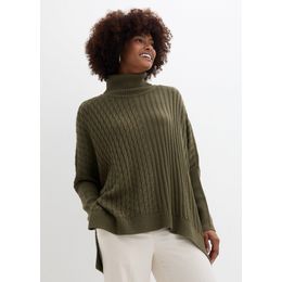 bonprix Oversize-Poncho Pullover, gr&uuml;n, Gr.44/46 (L), Poncho mit verschiedenen Strickmustern, 50% Baumwolle