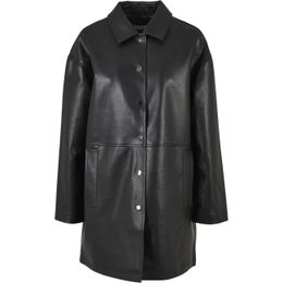 Winterjacke Urban Classics "Urban Classics Damen Ladies Faux Leather Coat", Damen, Gr. L, schwarz, 90% Polyester, 10% Baumwolle, unifarben, oversize, amerikanischer Ausschnitt, Jacken Winterjacke