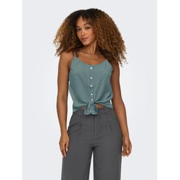 Tr&auml;gertop Only "ONLLECEY SL KNOT SINGLET NOOS WVN", Damen, Gr. M, balsam gr&uuml;n, Web, Obermaterial: 63% Polyester, 27% Viskose, 10% Nylon, unifarben, regular fit normal, Rundhals, Tops Tr&auml;gertop, Materialmix, regular fit