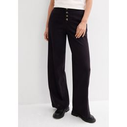 bonprix Lange Palazzo-Hose mit Leinen, schwarz, Gr.40, Stylische Palazzo-Hose mit Leinen, aus Leinen,Viskose