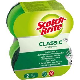 Scotch-Brite&trade; Reinigungsschwamm Classic Comfort, f&uuml;r T&ouml;pfe/Pfannen/Geschirr, hohe Scheuerkraft, L 117 x B 55 mm, Schaumstoff, gr&uuml;n, 2 St&uuml;ck