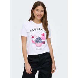 Kurzarmshirt Only "ONLKITA LIFE S/S TOP BOX JRS", Damen, Gr. L, hellwei&szlig; print:fabulous muffins, Jersey, Obermaterial: 100% Baumwolle, bedruckt, regular fit normal, Rundhals, Shirts, Baumwolle, regular fit, Rundhals