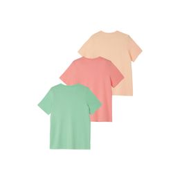 T-Shirt s.Oliver JUNIOR, M&auml;dchen, Gr. 104, gr&uuml;n, orange, pink, Jersey, Obermaterial: 100% Baumwolle, unifarben, normal h&uuml;ftbedeckend, Rundhals, Shirts T-Shirt, 3er Pack, unifarben und unisex