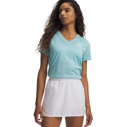 Trainingsshirt Under Armour "TECH SSV- TWIST", Damen, Gr. L, blau haze,, wei&szlig;, Obermaterial: 100% Polyester, normal, V-Ausschnitt, Shirts, Kurzarm, atmungsaktiv, schnell trocknend, mit V-Ausschnitt