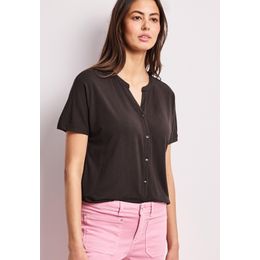 Tunikashirt Street One, Damen, Gr. 34, espresso braun, Stoff, 95% Viskose, 5% Elasthan, unifarben, normal normal, Rundhals, abgesteppt, Shirts, mit geschlitztem Rundhalsausschnitt