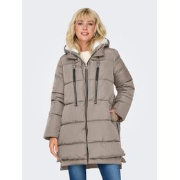 Steppmantel Only "ONLNEWNORA LONG PUFFER COAT LIFE CC OTW", Damen, Gr. M, string, Steppware, Obermaterial: 100% Polyester, unifarben, regular fit taillenbedeckt, M&auml;ntel Steppmantel