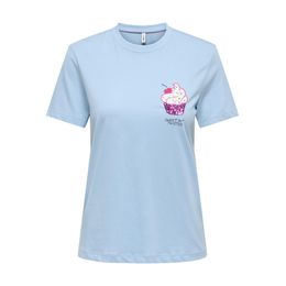 Kurzarmshirt Only "ONLKITA LIFE S/S TOP BOX JRS", Damen, Gr. L, soft chambray print:single muffin chest, Jersey, Obermaterial: 100% Baumwolle, bedruckt, regular fit normal, Rundhals, Shirts, Baumwolle, regular fit, Rundhals