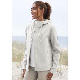 Softshelljacke ELBSAND, Damen, Gr. L/40, nebelwei&szlig;, Web, Obermaterial: 85% Polyester, 15% Elasthan. Futter: 100% Polyester, h&uuml;ftlang, Jacken Softshelljacke, mit verstellbarer Kapuze