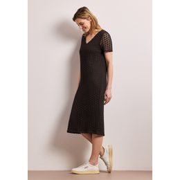 Midikleid Street One, Damen, Gr. 40, EURO-Gr&ouml;&szlig;en, espresso braun, Web, 73% Baumwolle, 27% Polyester, unifarben, comfort fit knieumspielend, abgesteppt, Kleider Midikleid, in Unifarbe