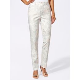 5-Pocket-Jeans Lady, Damen, Gr. 38, Normalgr&ouml;&szlig;en, beige (ecru, taupe, bedruckt), 65% Baumwolle, 30% Polyester, 5% Elasthan, bedruckt, gebl&uuml;mt, gemustert, mehrfarbig, lang, Jeans 5-Pocket-Jeans